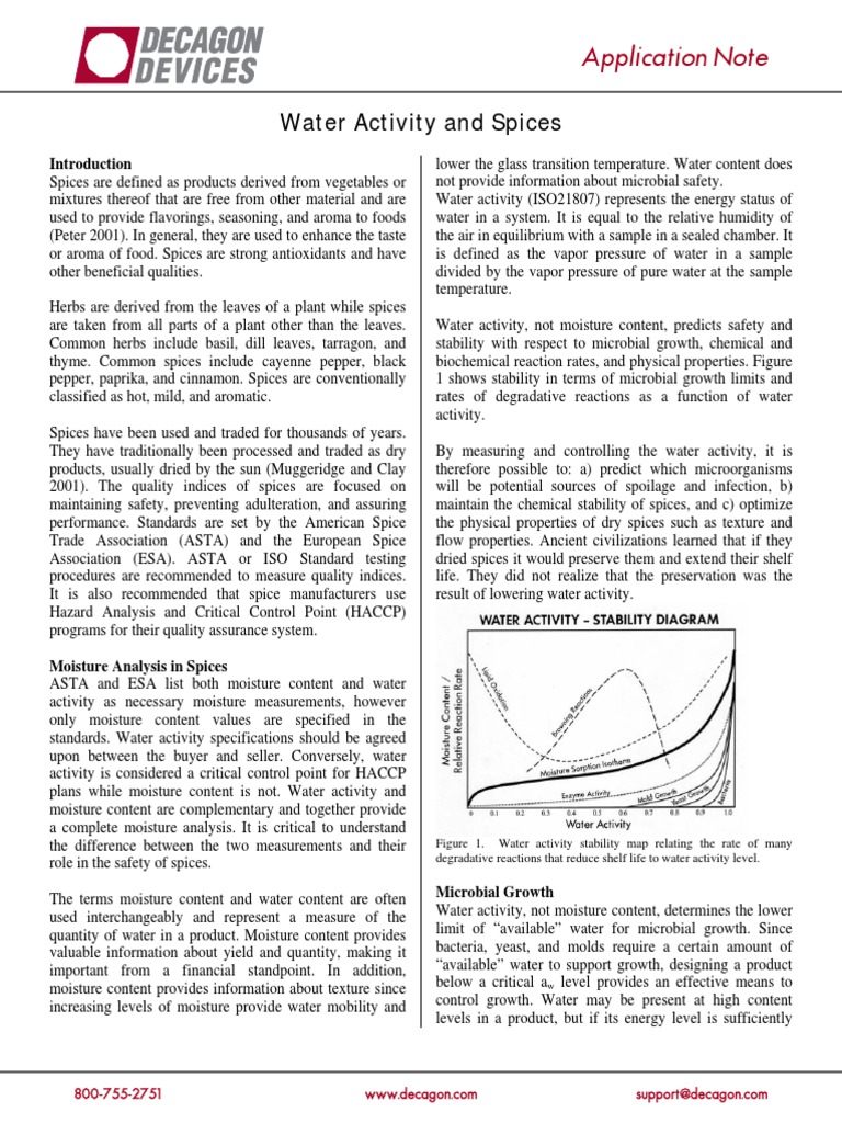 Water Activity and Spices | PDF | Spice | Water