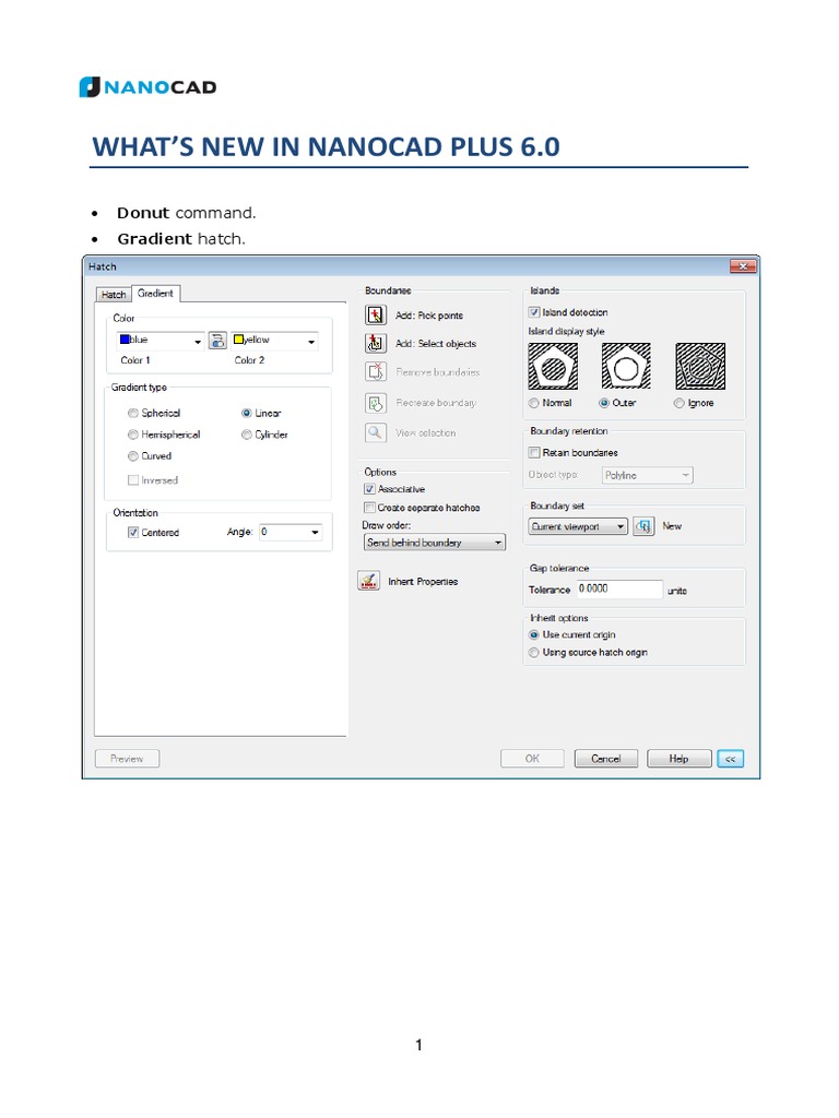 What'S New in Nanocad Plus 6.0: Donut Command. Gradient Hatch | PDF | Computer File | Command ...