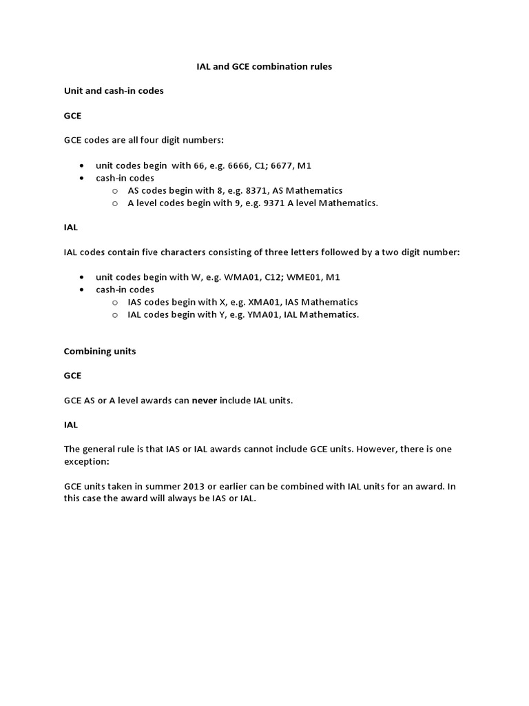 GCE and IAL Code Rules Guide | PDF