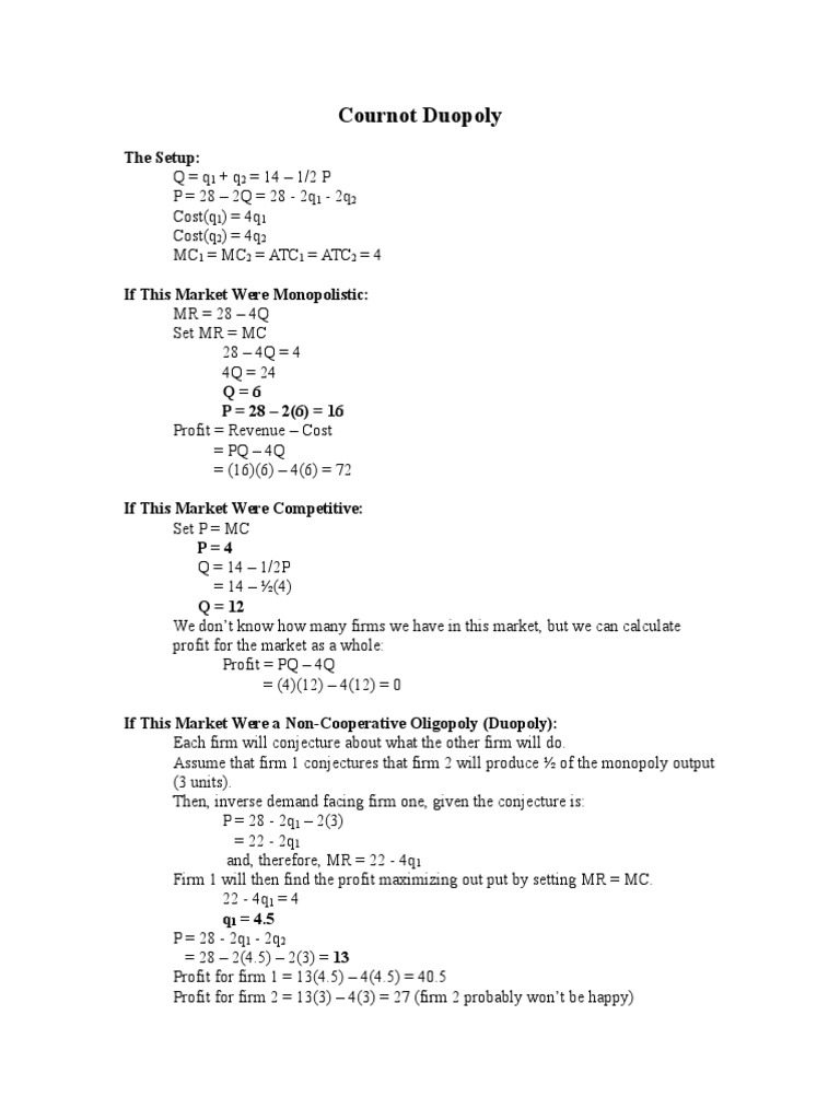 Cournot Duopoly: The Setup | PDF | Finance & Money Management ...