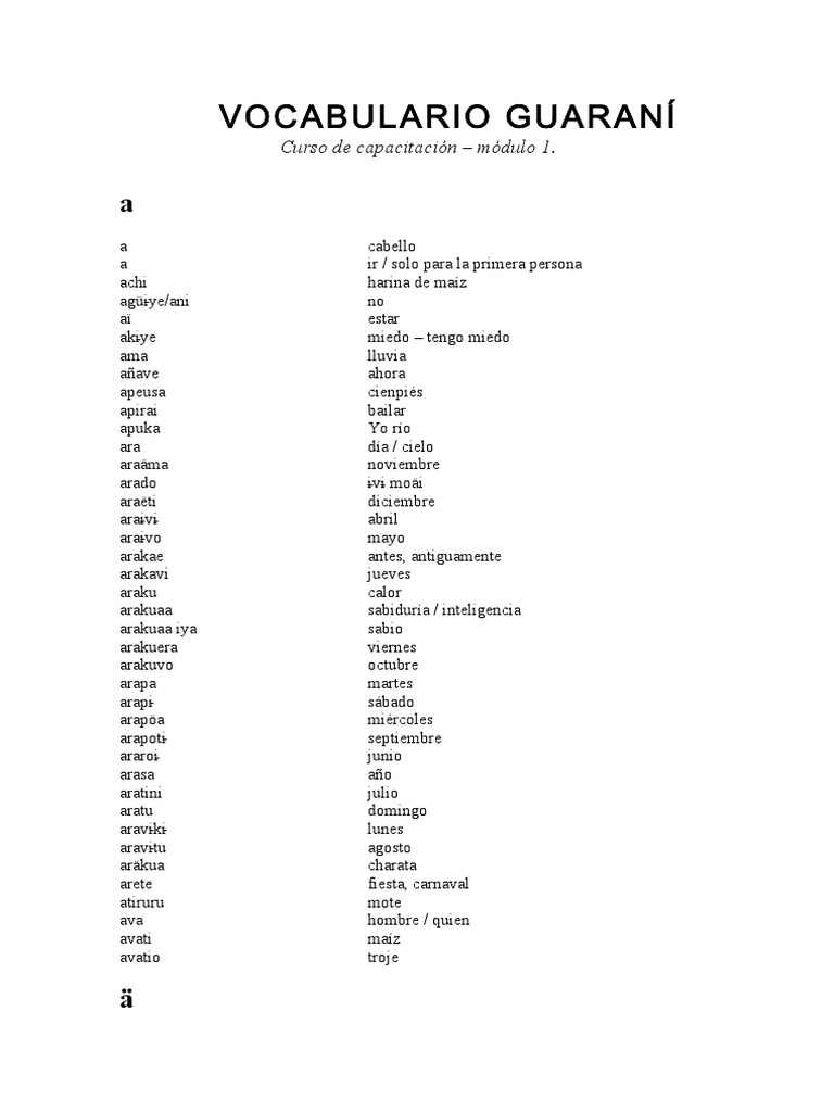 Vocabulario Escolar en Guaraní | PDF | Naturaleza