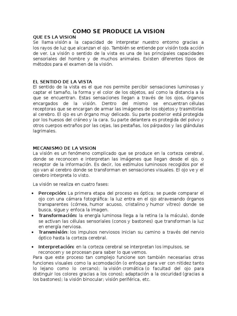 Mecanismo y anatomía de la visión | PDF | Percepción visual | Ojo humano