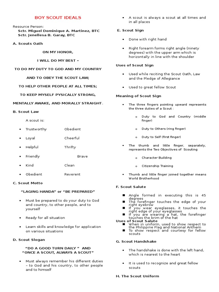 Boy Scout Ideals Handouts | PDF | Scouting | Youth Organizations