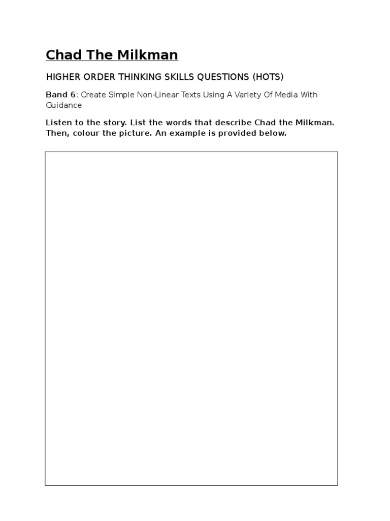 Chad The Milkman: Higher Order Thinking Skills Questions (Hots) | PDF ...