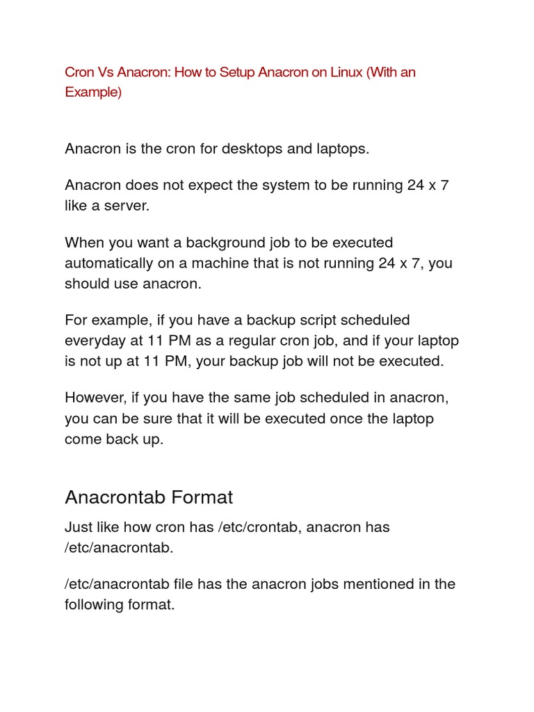 Cron Vs Anacron | PDF | Unix Software | Operating System Technology