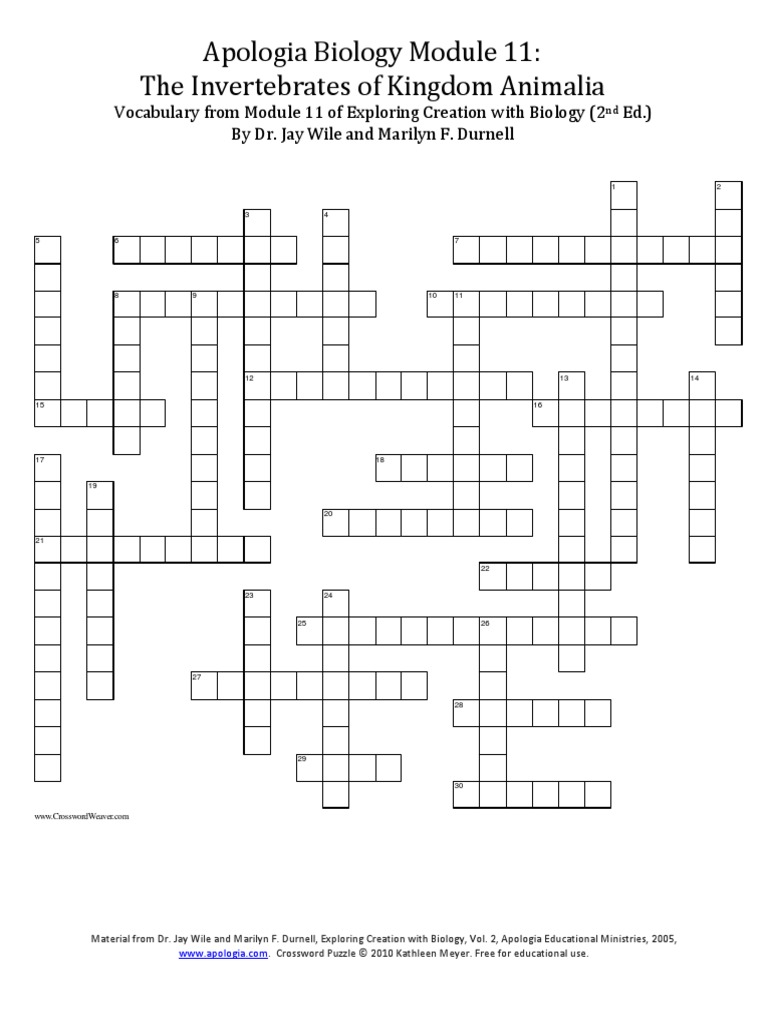 Apologia Biology Vocabulary Crossword Module 11 | PDF | Sponge | Cell ...