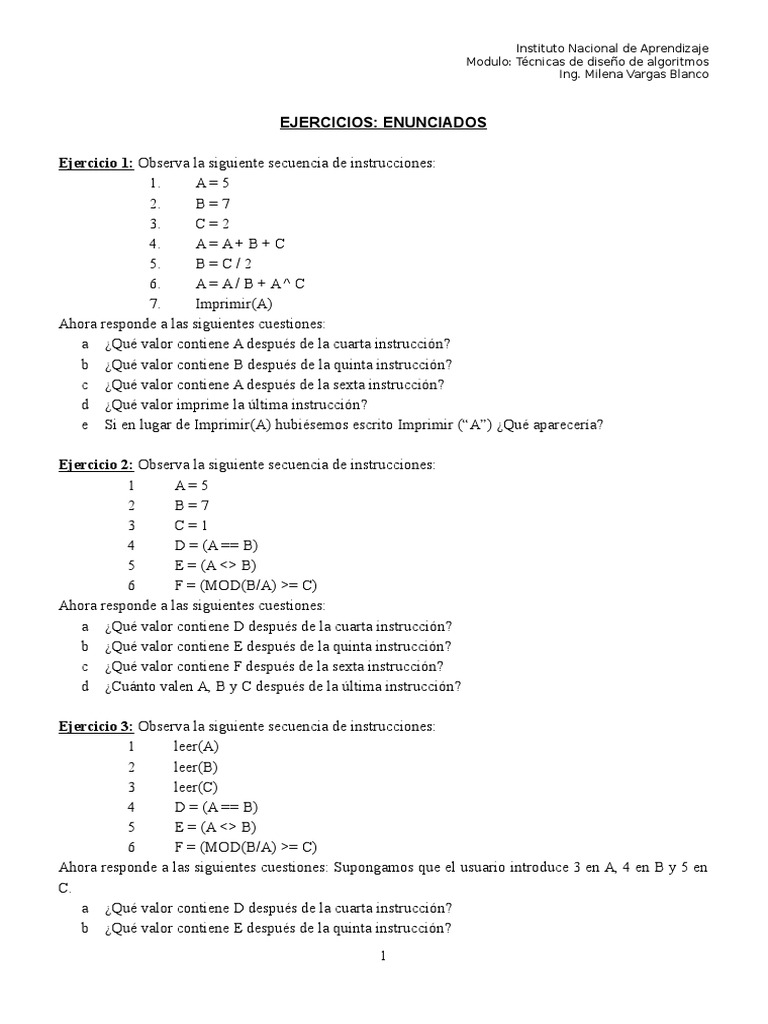 Análisis de algoritmos y resolución de ejercicios sobre secuencias de ...