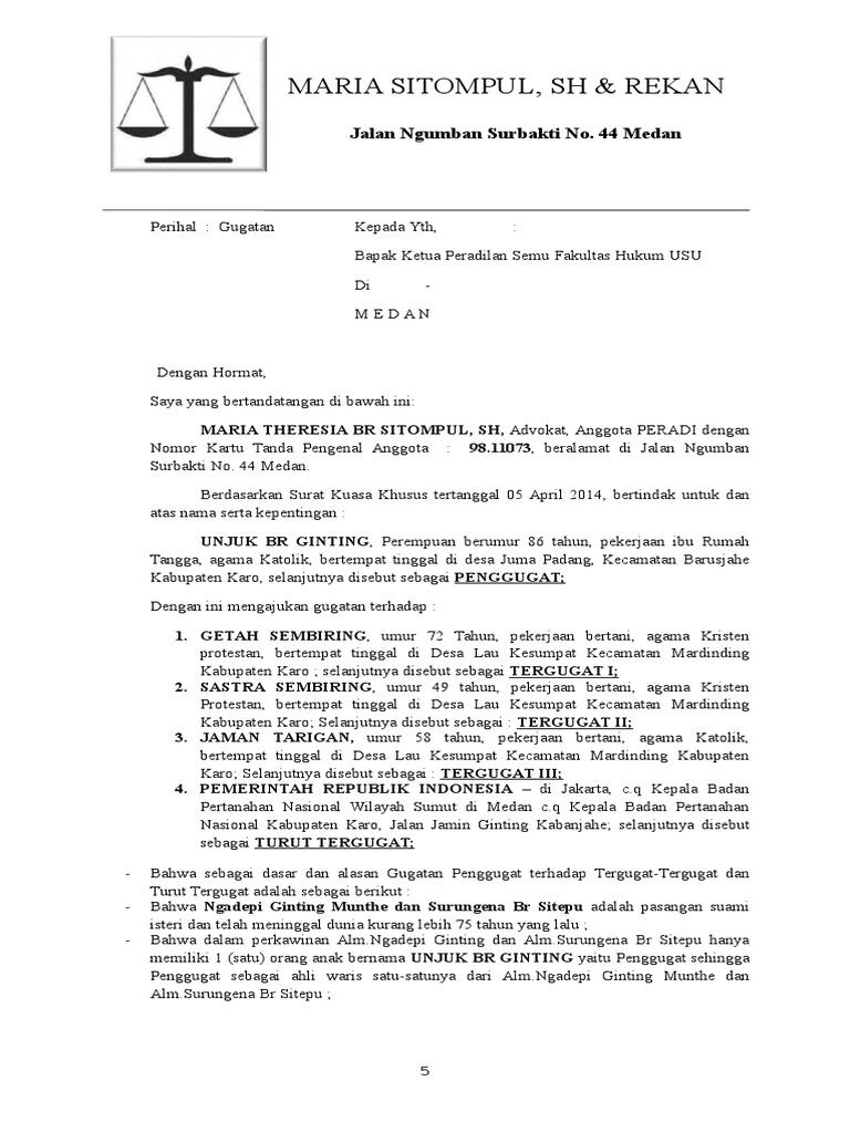Contoh Gugatan Perdata | PDF