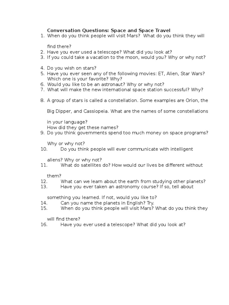 Space Travel Conversation Topics | PDF | Language Arts & Discipline