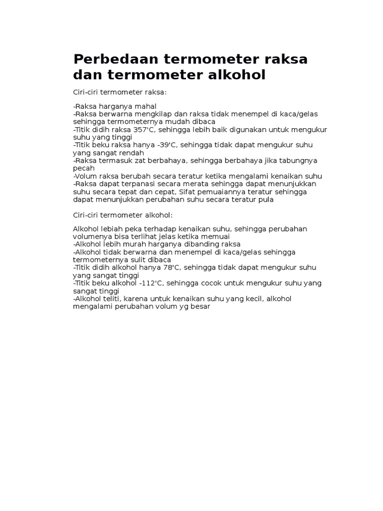 Perbedaan Termometer Raksa Dan Termometer Alkohol | PDF | Memasak ...