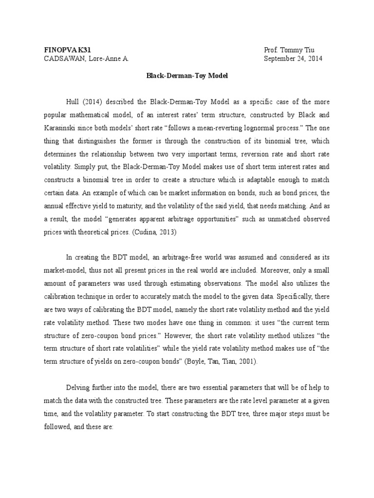 Black-Derman-Toy Model Guide | PDF | Volatility (Finance) | Yield Curve