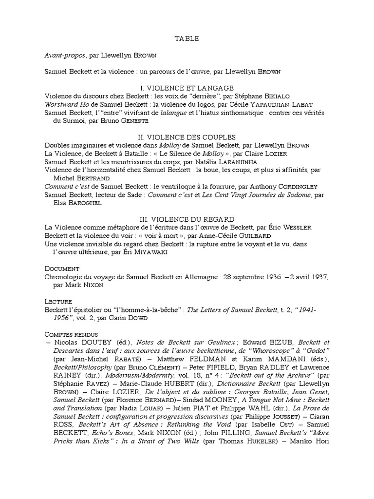 sb4 Table | PDF | Samuel Beckett | Théâtre