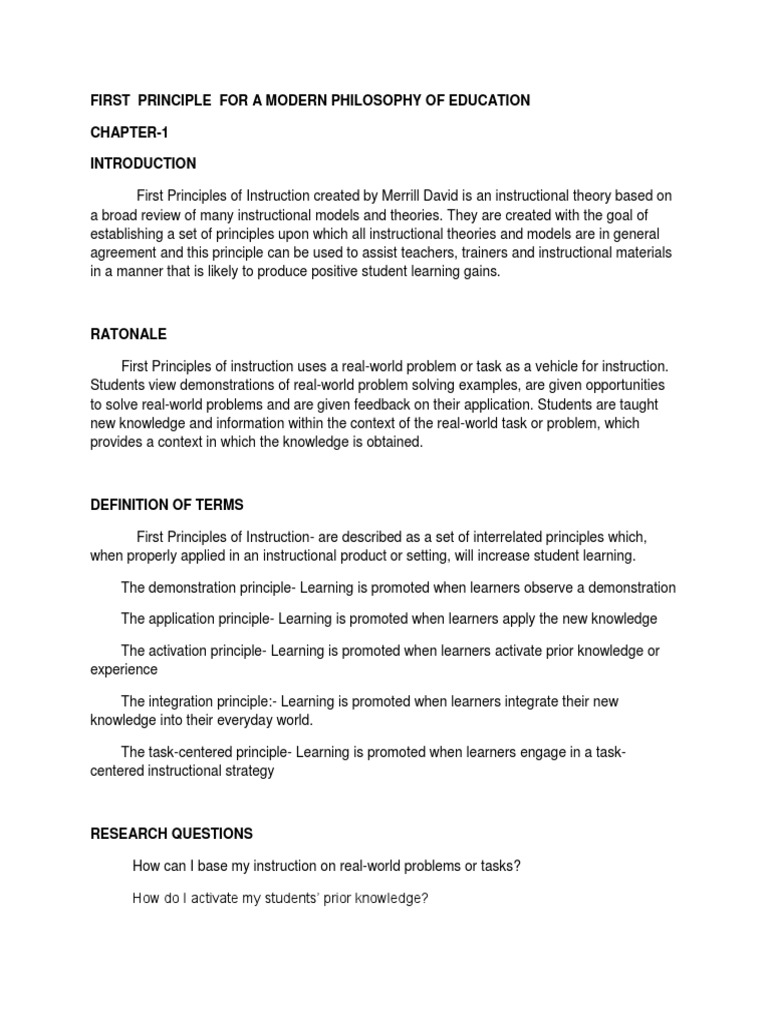 First Principle Print-1 PDF | PDF | Instructional Design | Learning