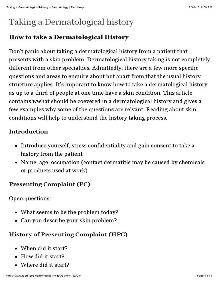 Taking A Dermatological History - Dermatology - Fastbleep | PDF ...