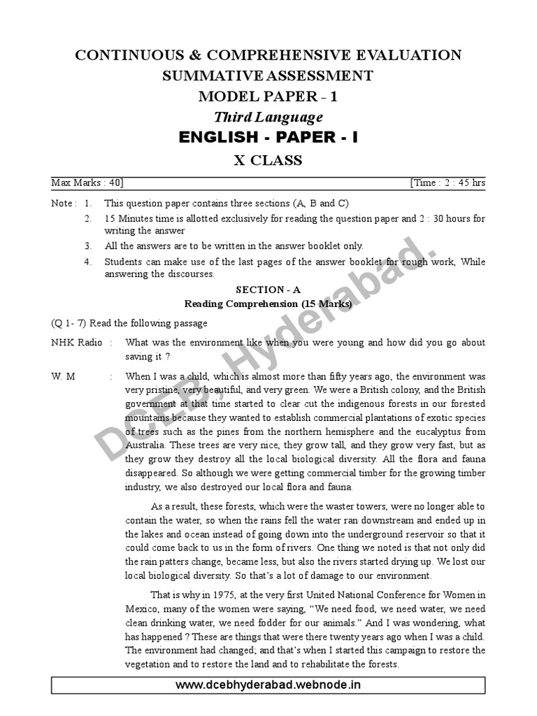 English Third Lan - Paper - I (Set - 1) | PDF | Trees | Eucalyptus