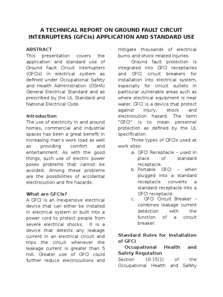 GFCI Applications and Standards Overview | PDF | Safety | Electricity