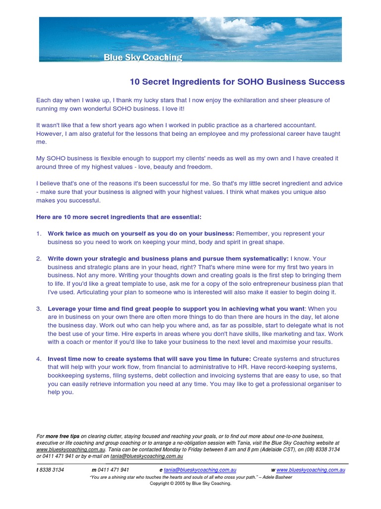 10 Secret Ingredients For SOHO Business Success: Here Are 10 More ...