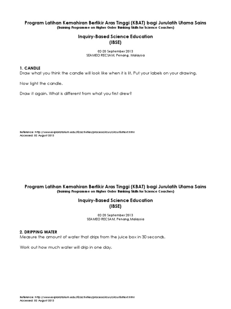 Process Circus Activity Stations | PDF | Inquiry Based Learning | Nature