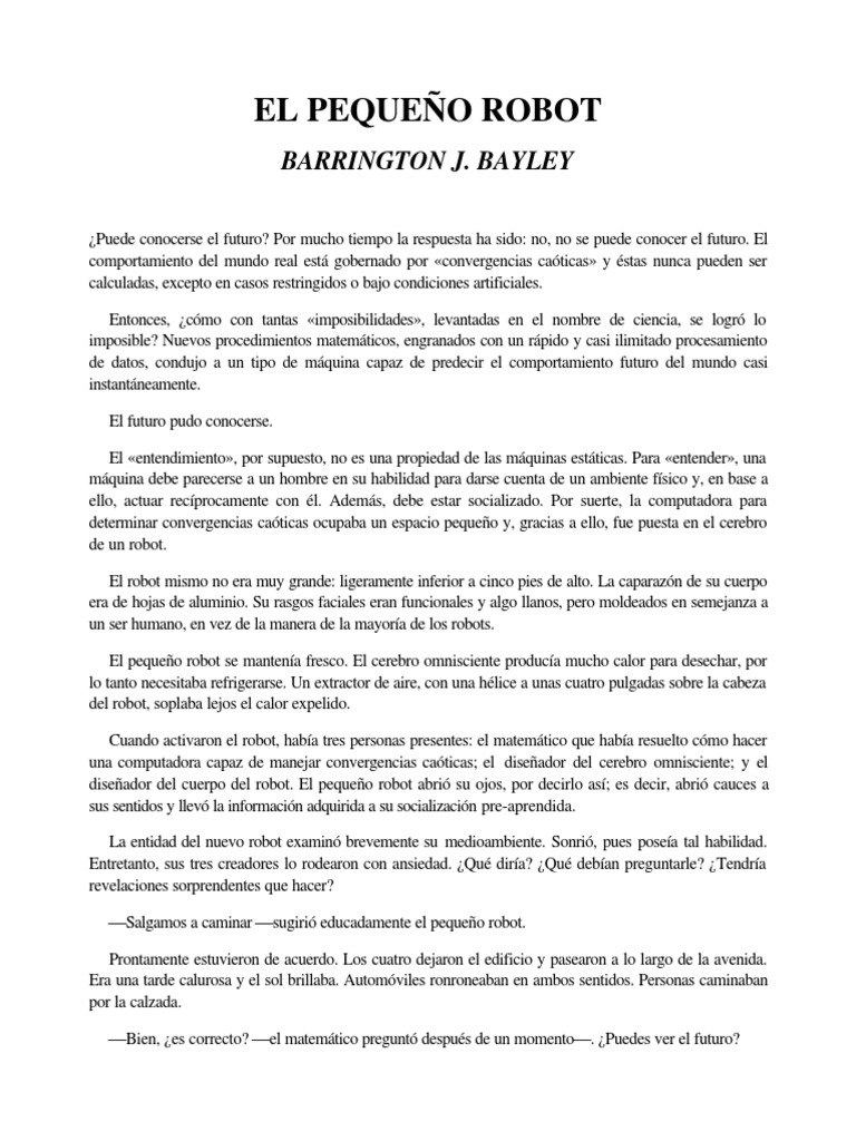 Barrington J. Bayley - El Pequeño Robot (2000) | PDF | Robot | Robótica