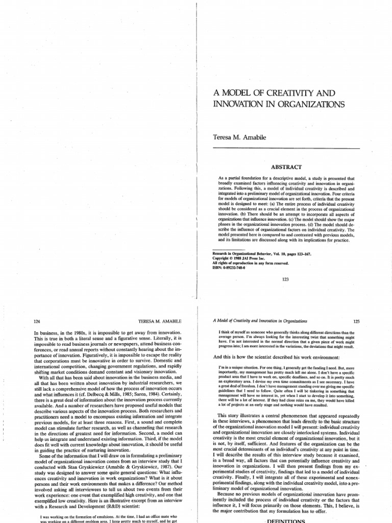 Amabile A Model of Creativity | PDF
