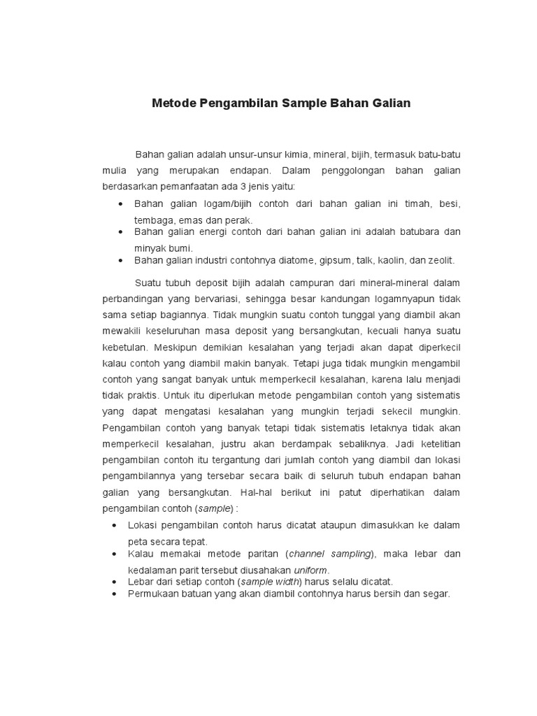 Metode Pengambilan Sample Bahan Galian (Teknik Pemercontoh) | PDF