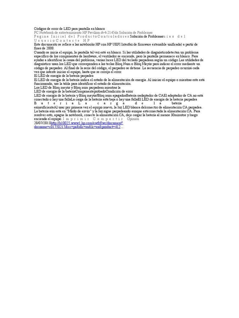 Códigos LED de error en HP Pavilion dv4 | PDF | Bios | Diodo emisor de luz