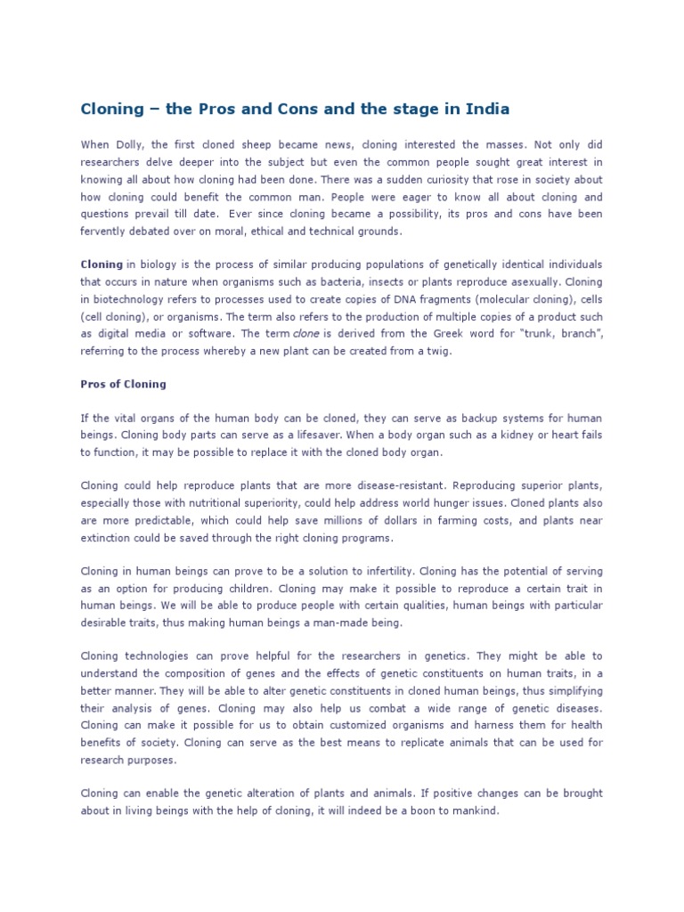 Cloning - Pros & Cons | PDF | Cloning | Stem Cell