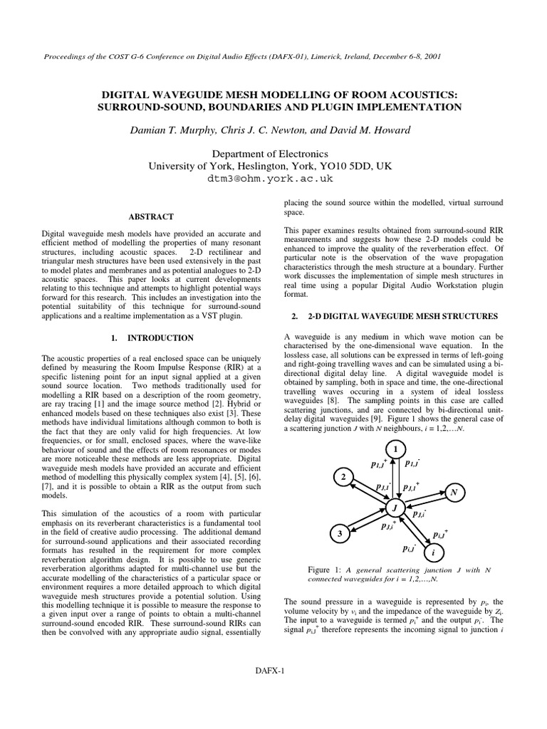 Digital Waveguide Mesh Modelling of Room Acoustics | PDF | Waveguide | Waves