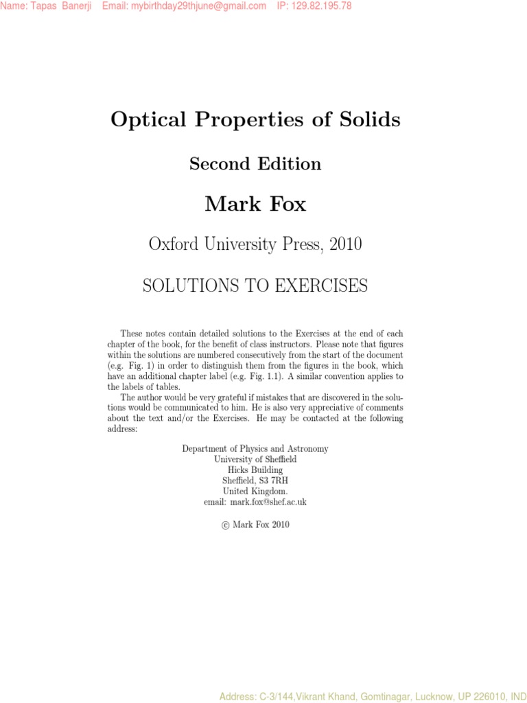 Optical Properties of Solids 2nd Ed by Mark Fox | PDF | Polarization ...