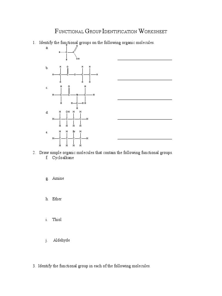Identify Organic Functional Groups Worksheet | PDF