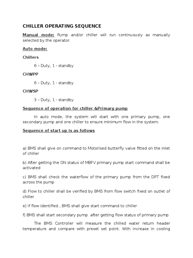 Chiller Operating Sequence Overview | PDF | Pump | Mechanical Engineering