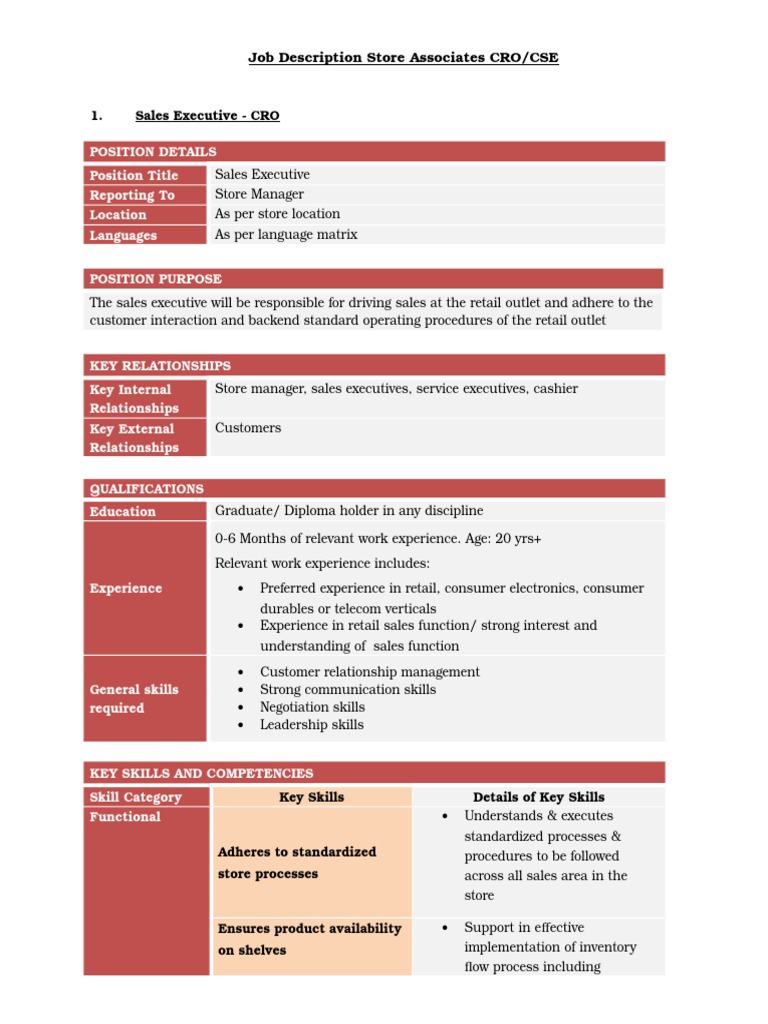 Job Description Store Associates | PDF | Retail | Sales