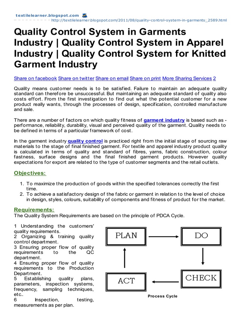 Quality Control System | PDF | Textiles | Knitting