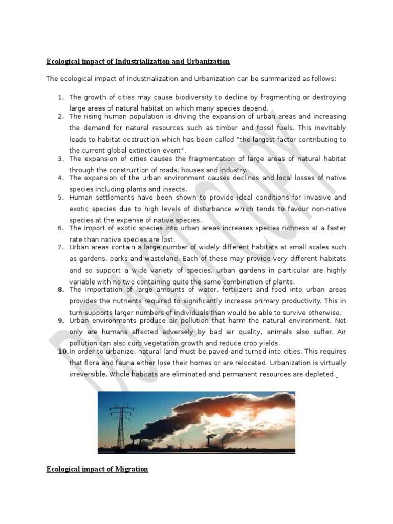 Ecological Impact of Industrialization and Urbanization | PDF | Habitat ...
