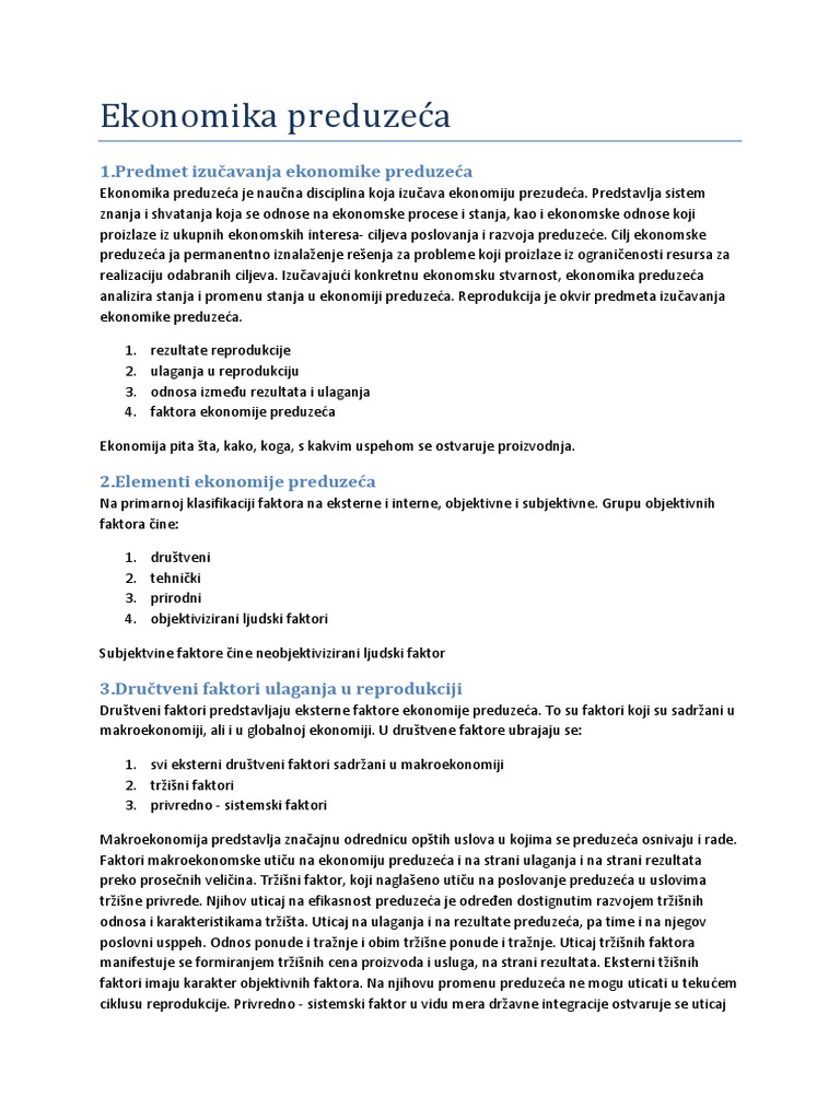 Ekonomika Preduzeca | PDF