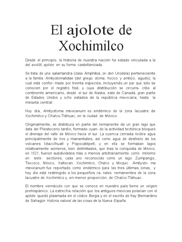El Ajolote de Xochimilco | PDF | Zoología | Biología