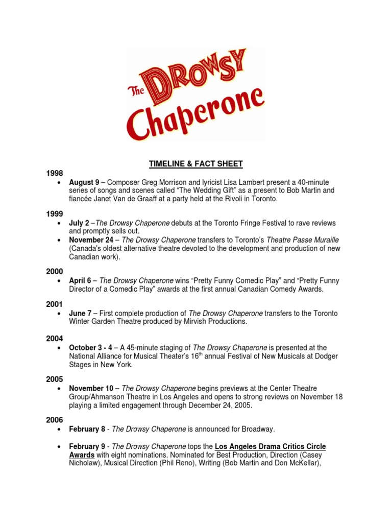 Drowsy Chaperone Timeline & Facts | PDF | Entertainment | Theatre