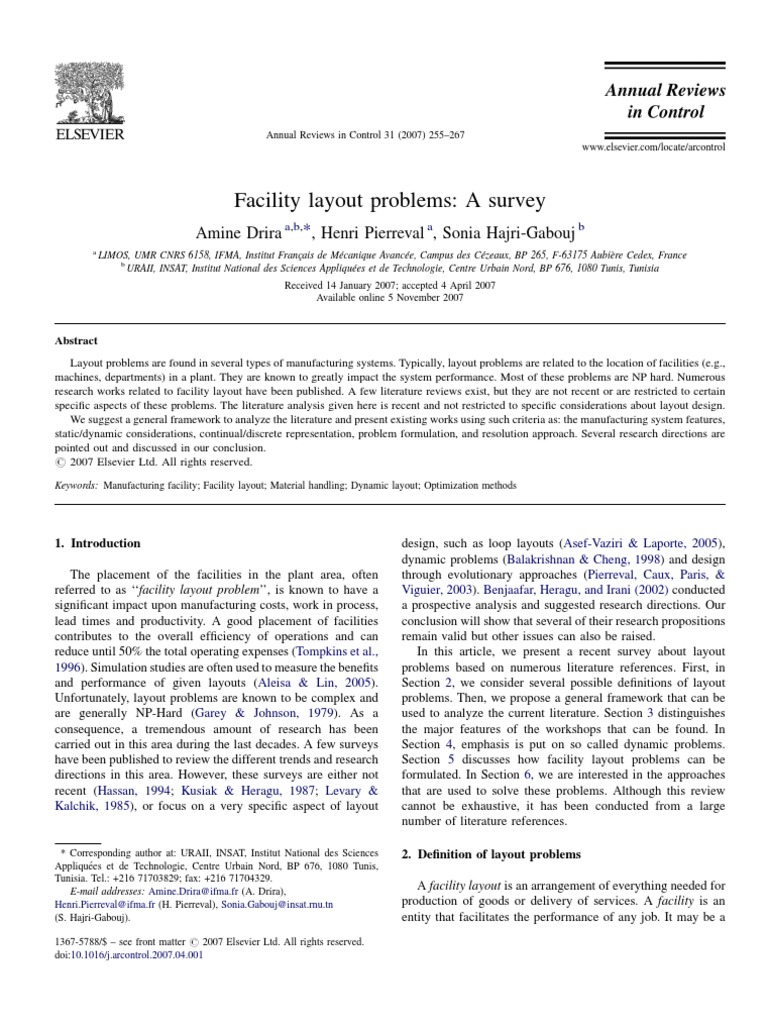 Facility Layout Problems A Survey | PDF