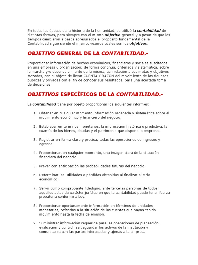 Objetivos Contabilidad | PDF | Contabilidad | Business