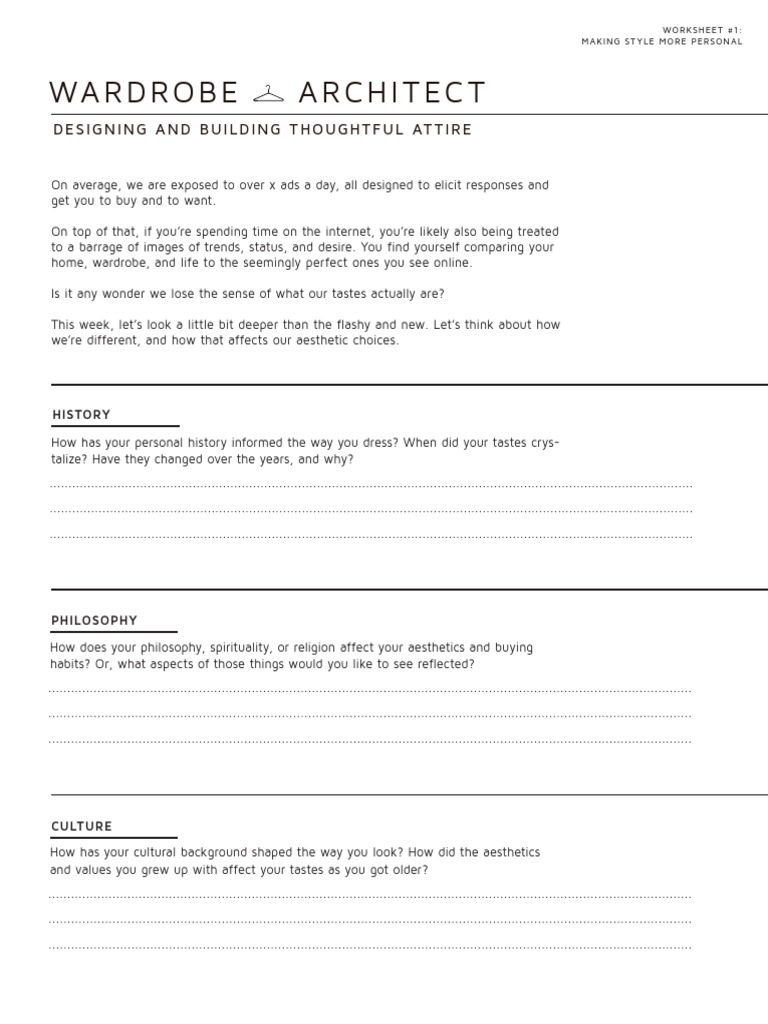 Wardrobe Architect Worksheet 01 | PDF