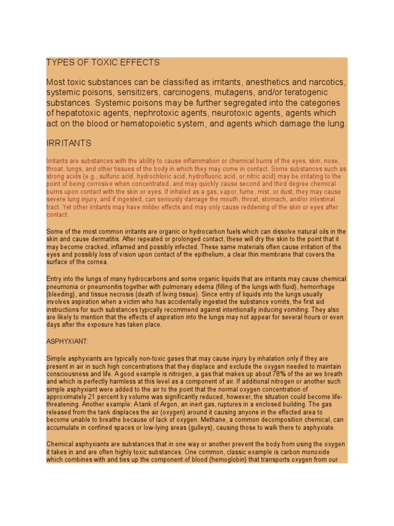 Types of Toxic Effects | PDF | Hypothermia | Toxicity