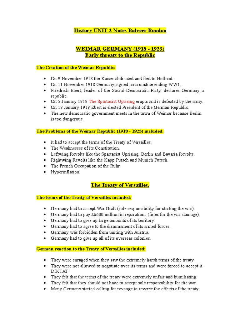 History Unit 2.docx Gcse Notes | PDF | Weimar Republic | Gestapo