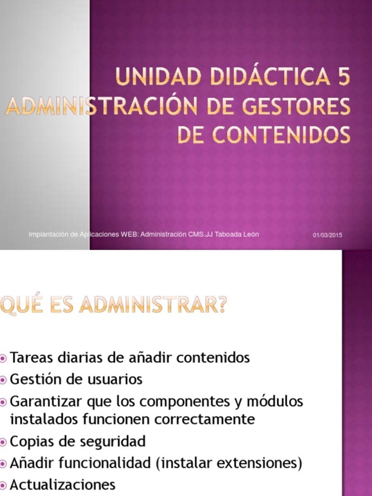 Unidad Didáctica 5 . ADMINISTRACIÓN DE GESTORES DE CONTENIDOS | PDF | Joomla | Software del sistema