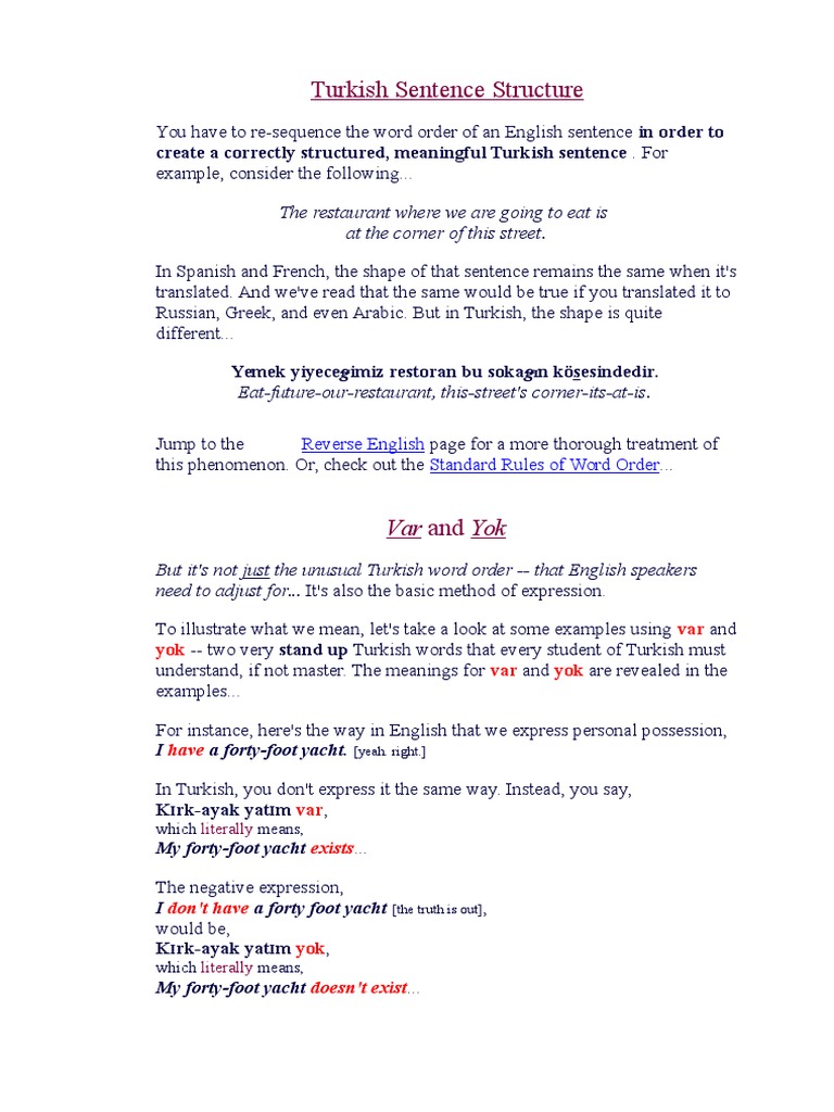 Turkish Sentence Structure | PDF | Grammatical Tense | Philology