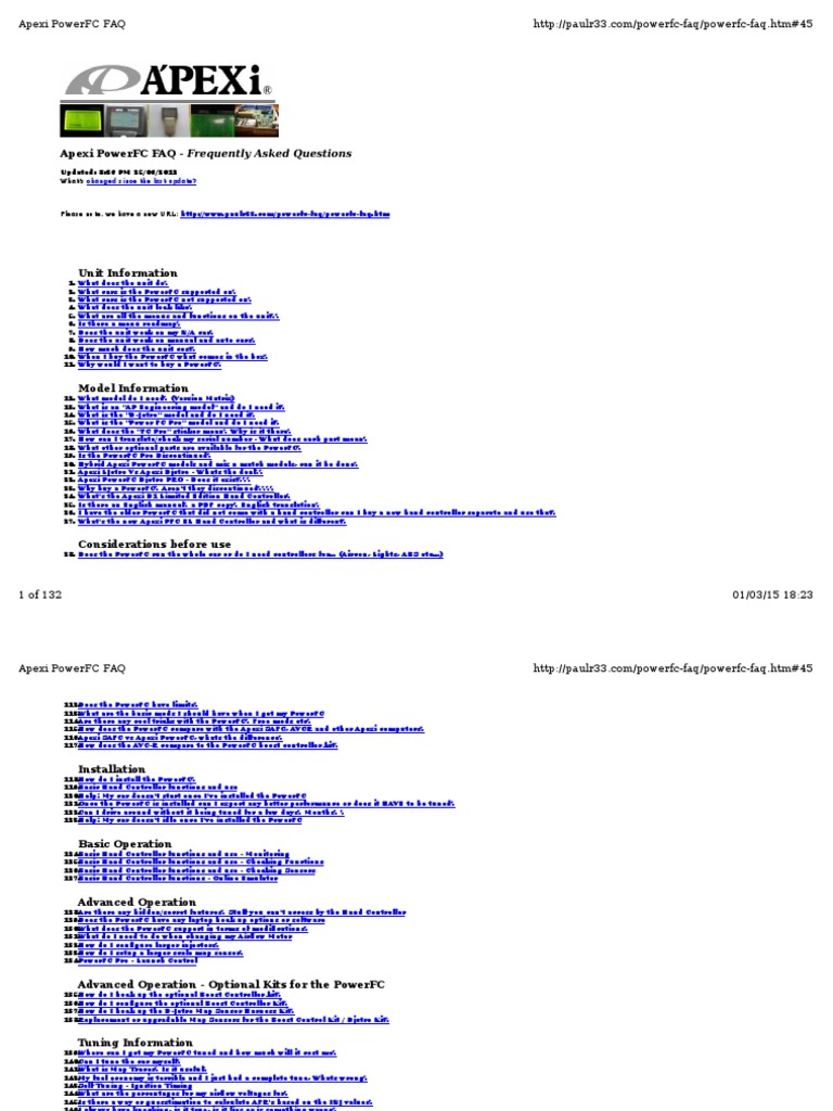 Apexi Powerfc Faq | PDF | Turbocharger | Fuel Injection