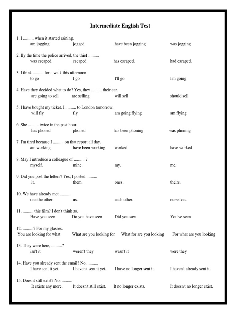 Intermediate English Test 1 | PDF