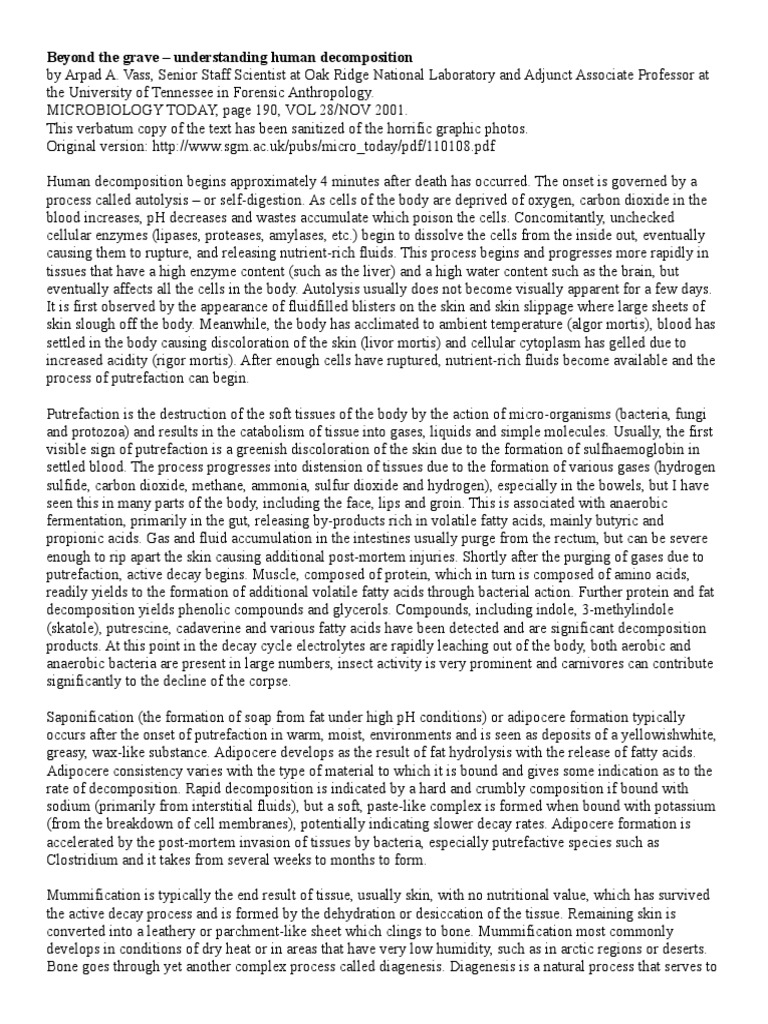 Beyond The Grave Understanding Human Decomposition No Photos v1 | PDF ...