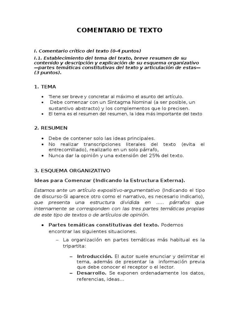 Esquema Basico para Comentario de Texto - Cohesion | PDF | Argumento | Analogía