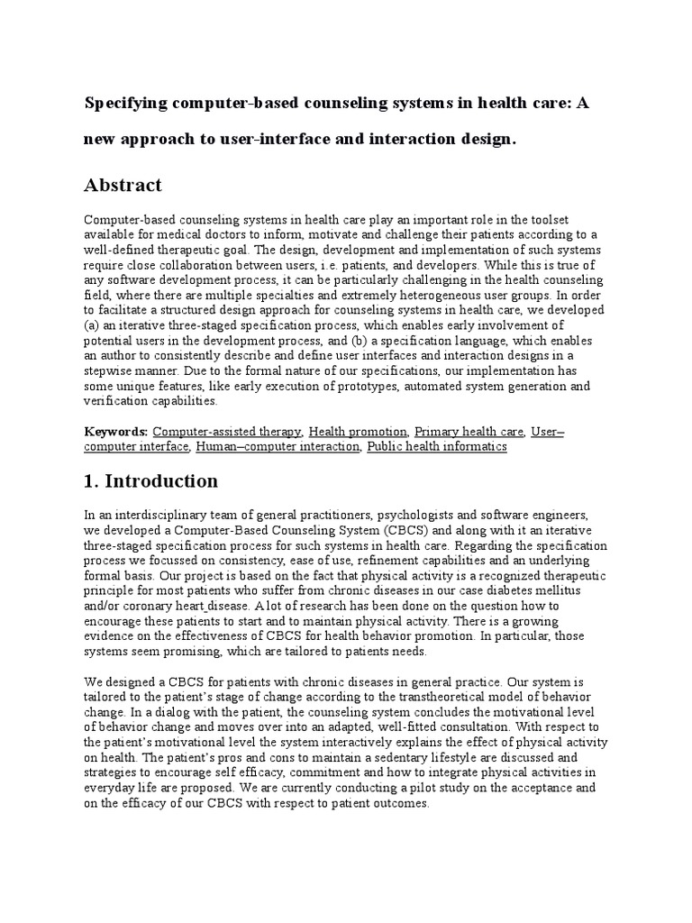 Specifying Computer-Based Counseling Systems in Health Care: A New ...