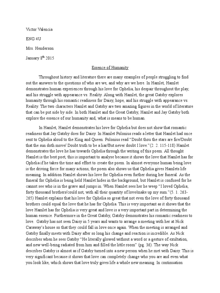 HAMLET GATSBY Comparative Essay | PDF | Hamlet | The Great Gatsby